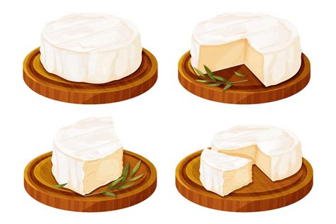 Set Camembert Cheese Brie French Soft Creamy Food On Wooden Tray With