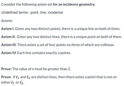 solved consider the following axiom set for an incidence