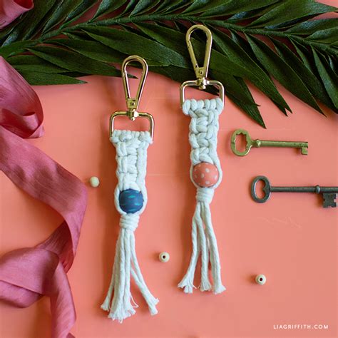 diy macrame key chain with wood bead lia griffith