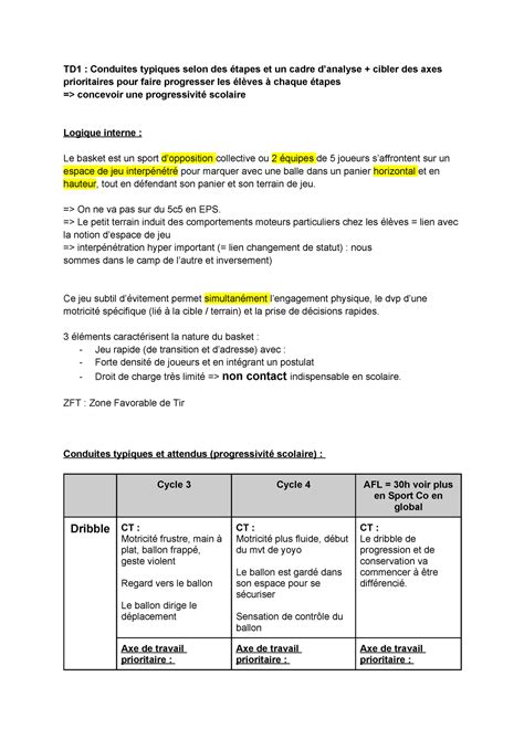 TD1 spé Basket TD1 Conduites typiques selon des étapes et un cadre