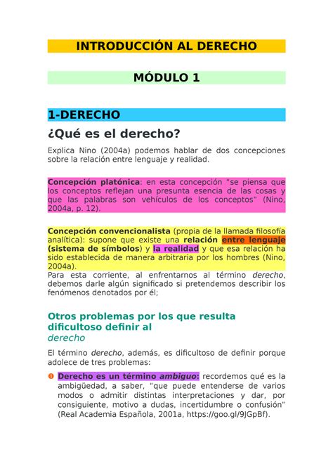 Resumen Intro AL Derecho INTRODUCCIÓN AL DERECHO MÓDULO 1 1 DERECHO