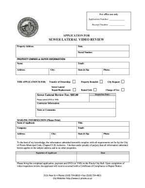 Fillable Online Application For Sewer Lateral Video Review City Of