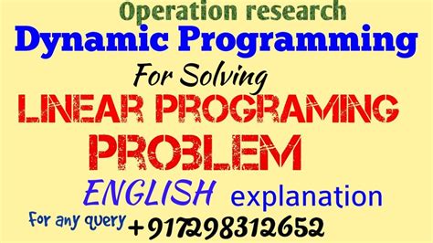dynamic programming for solving linear programing problem lpp in english operation research