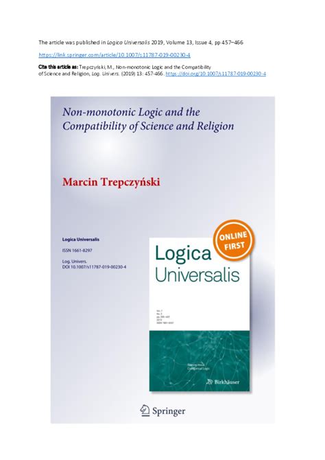 pdf non monotonic logic and the compatibility of science and religion marcin trepczyński