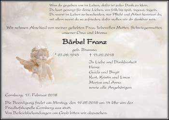 Traueranzeigen von Bärbel Franz Trauer HNA de