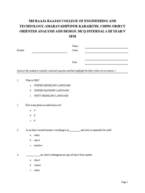 mcq ooad answer pdf unified modeling language computer science