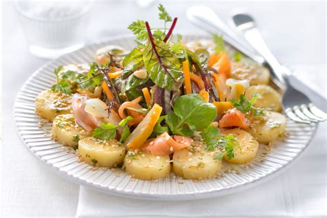 Recette salade de pommes de terre Princesse Amandine et poissons fumé