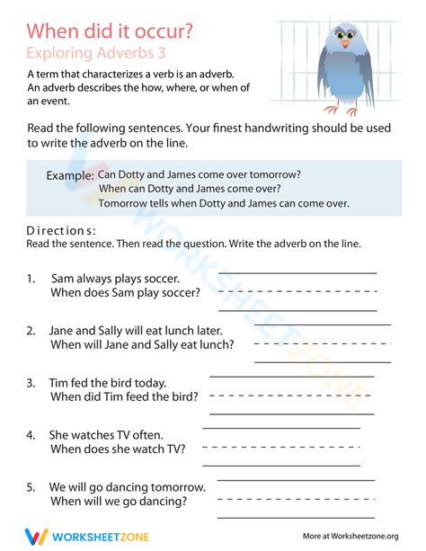Adverbs Tell When Worksheet