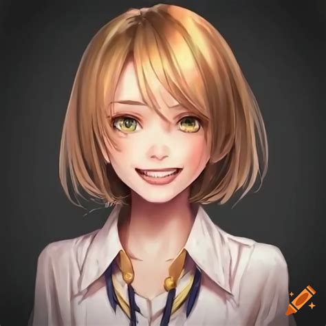 Anime Girl With Short Blonde Hair And Gold Eyes