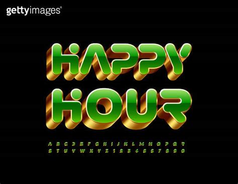 Vector Premium Advertising Happy Hour 3D Gold And Green Alphabet