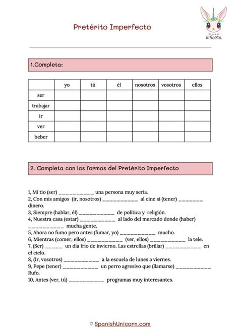 Ejercicios de gramática Pretérito Imperfecto actividades Pretérito
