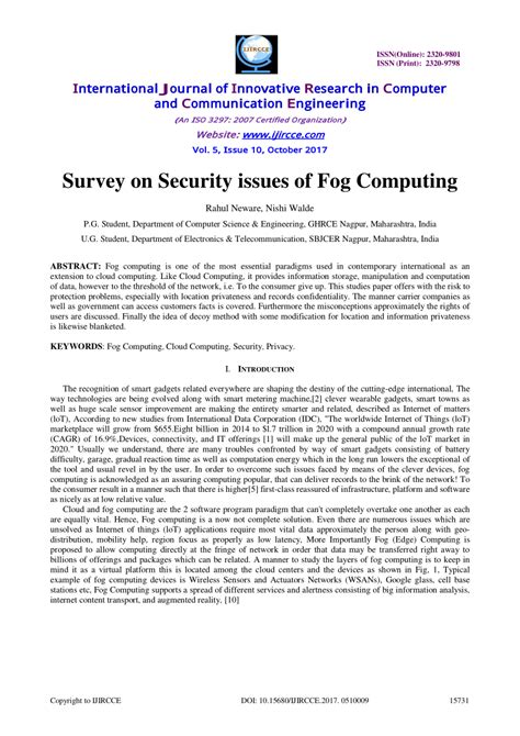 pdf survey on security issues of fog computing