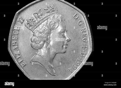Obverse Side Of A 1994 50 Pence Coin Featuring The 3rd Queen Elizabeth