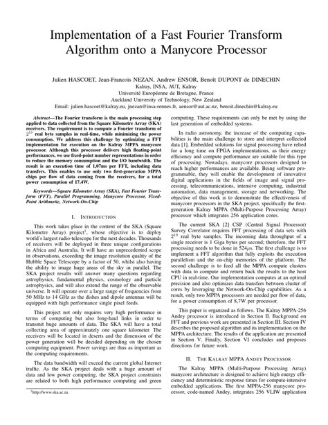 pdf implementation of a fast fourier transform algorithm onto a manycore embedded system