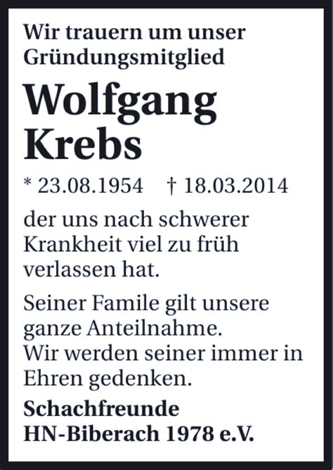 Traueranzeigen Von Wolfgang Krebs Trauerundgedenken De