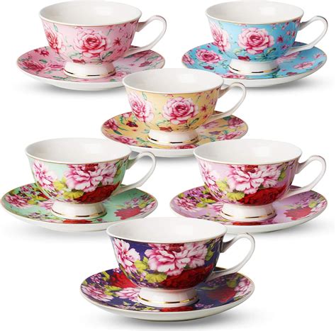 BTaT Tea Cups Tea Cups And Saucers Set Of 6 Tea Set Floral Tea Cups