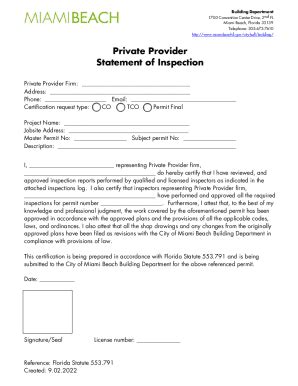 Fillable Online Private Provider Statement Of Inspection Fax Email