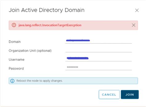 vCenter domain Join java lang reflect InvocationTargetException Hatası