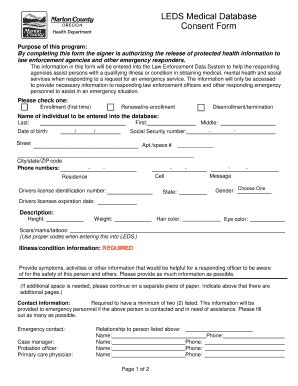 Fillable Online Co Marion Or LEDS Medical Database Consent Form