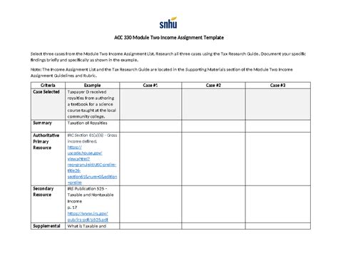 ACC 330 Module Two Income Assignment Template ACC 330 Module Two
