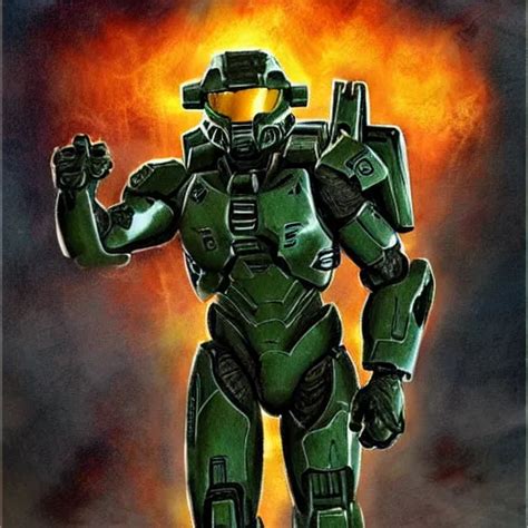 Master Chief From Halo Fighting Doom Guy From Doom In Stable