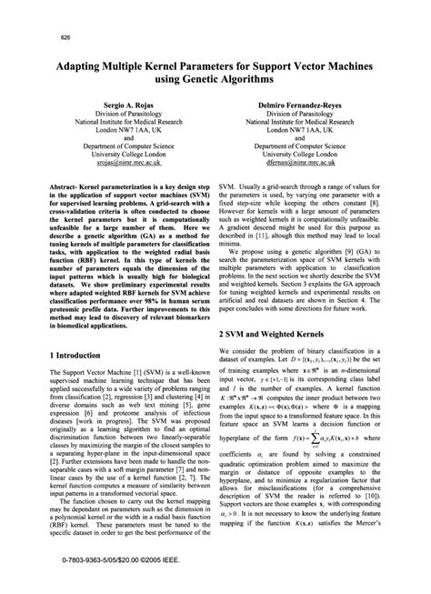pdf adapting multiple kernel parameters for support vector machines using genetic algorithms