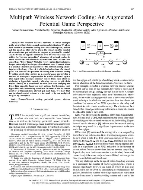 pdf multipath wireless network coding an augmented potential game perspective pandiyammal e