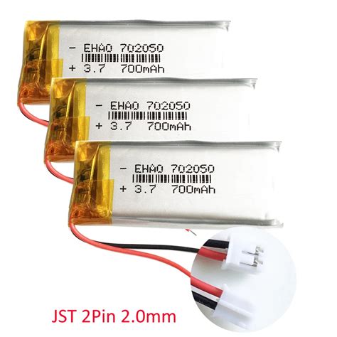 3 PCS 3 7V 700mAh Lithium Polymer Lipo Rechargeable Battery JST PH 2