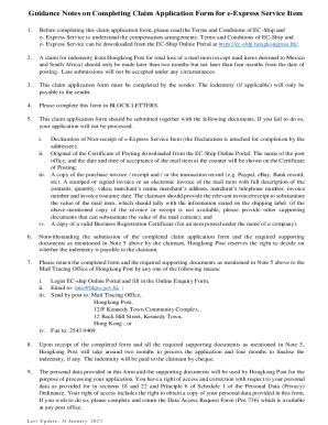 Fillable Online Guidance Notes On Completing Claim Application Form For