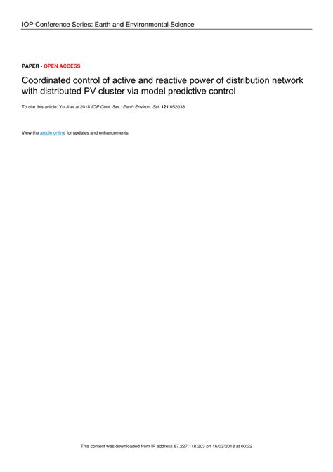 pdf coordinated control of active and reactive power of distribution network with distributed