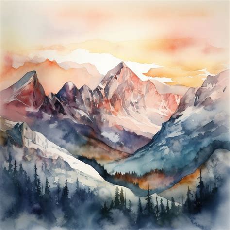 Acrylic Mountain Sunset Watercolor Painting