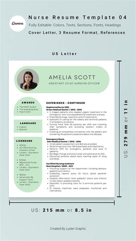 Nurse Resume Canva Template Nursing CV Templates Healthcare Medical