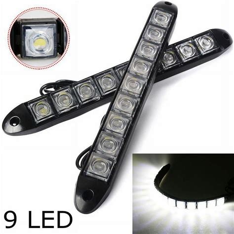 1 Pair 12V Car 9 LED Flexible DRL Daytime Running Lights Bar Fog Lamp