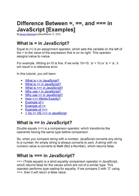 difference between operators in javascript difference between and in javascript