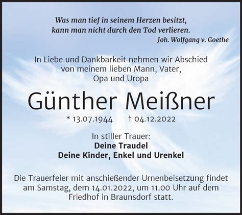Traueranzeigen Von G Nther Mei Ner Abschied Nehmen De