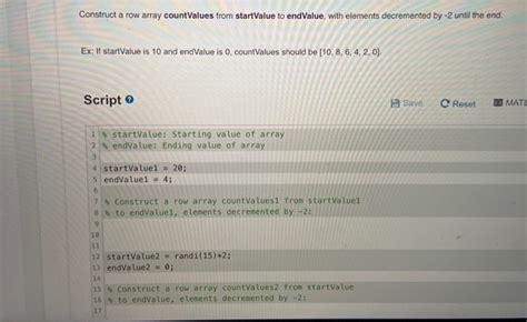 solved construct a row array countvalues from startvalue to