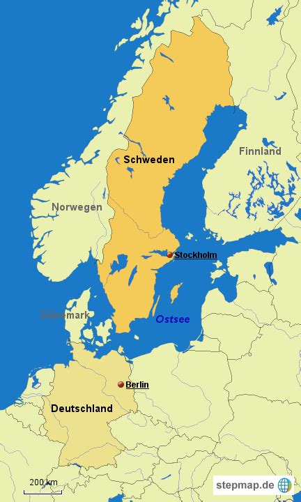 StepMap Schweden Deutschland Landkarte für Europa