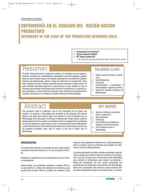 Enfermería en el Cuidado del Recién Nacido Prematuro Enfermería uDocz