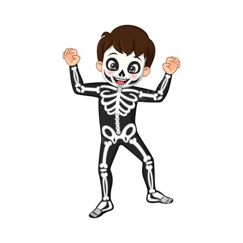 Niño De Dibujos Animados En Traje De Esqueleto De Halloween PNG Mal