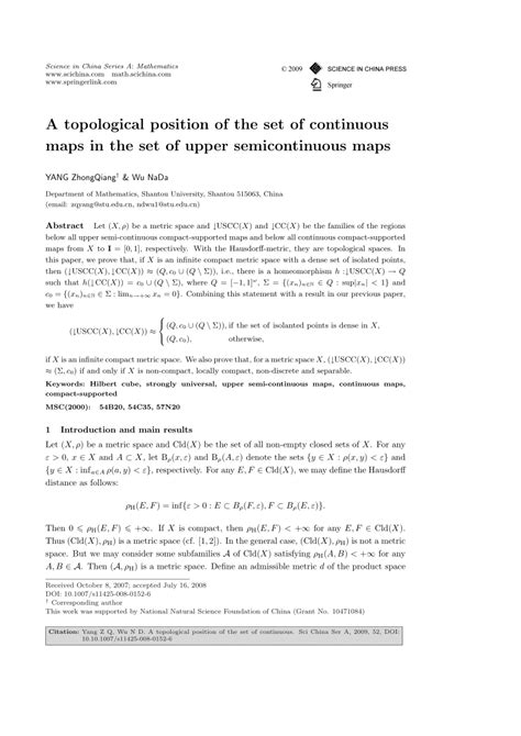 pdf a topological position of the set of continuous maps in the set of upper semicontinuous maps