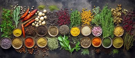 Herbs And Spices For Cooking With Aesthetic Arrangement Top View