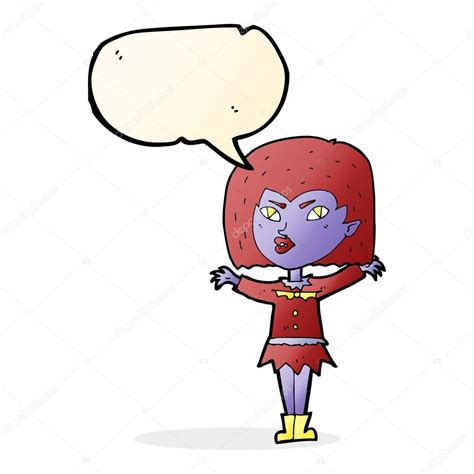 Chica Vampiro De Dibujos Animados Con Burbuja De Habla Vector De Stock