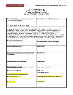 Fillable Online Qu Edu Finance Department Salary Payment Request Form
