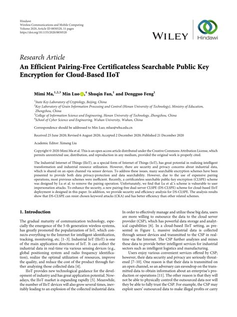 pdf an efficient pairing free certificateless searchable public key encryption for cloud based