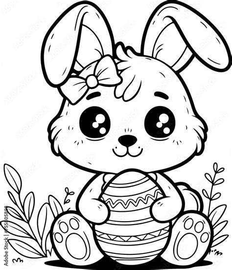 Lapin et oeuf de Pâques à colorier dessin idéal pour livre et activité