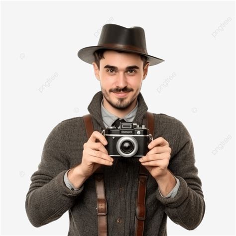 Photographer With Hat Aiming Retro Camera Photographer Camera