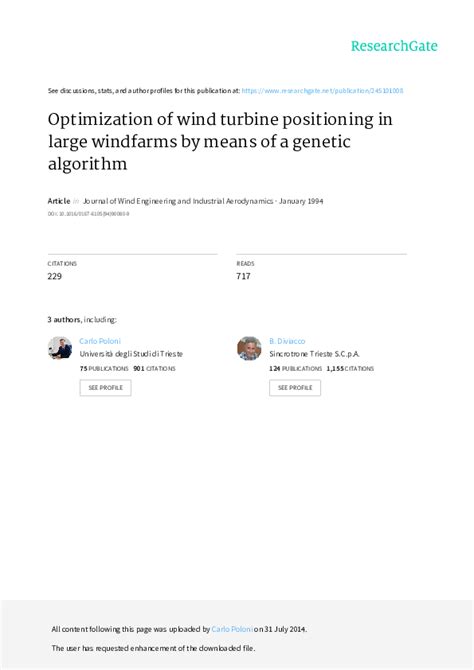 pdf optimization of wind turbine positioning in large windfarms by means of a genetic