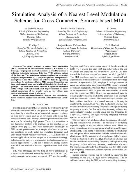 pdf simulation analysis of a nearest level modulation scheme for cross connected sources based mli
