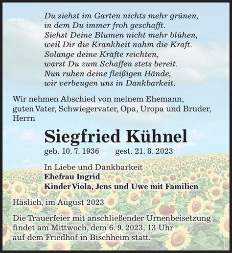 Siegfried Kühnel Traueranzeige Sächsische Zeitung