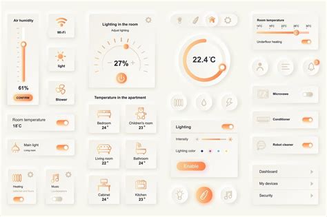 User Interface Elements For Smart Home Mobile App Neumorphic Design UI